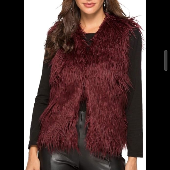 Miss London | Jackets & Coats | Miss London Black Label Burgundy Fuzzy Vest | Poshmark